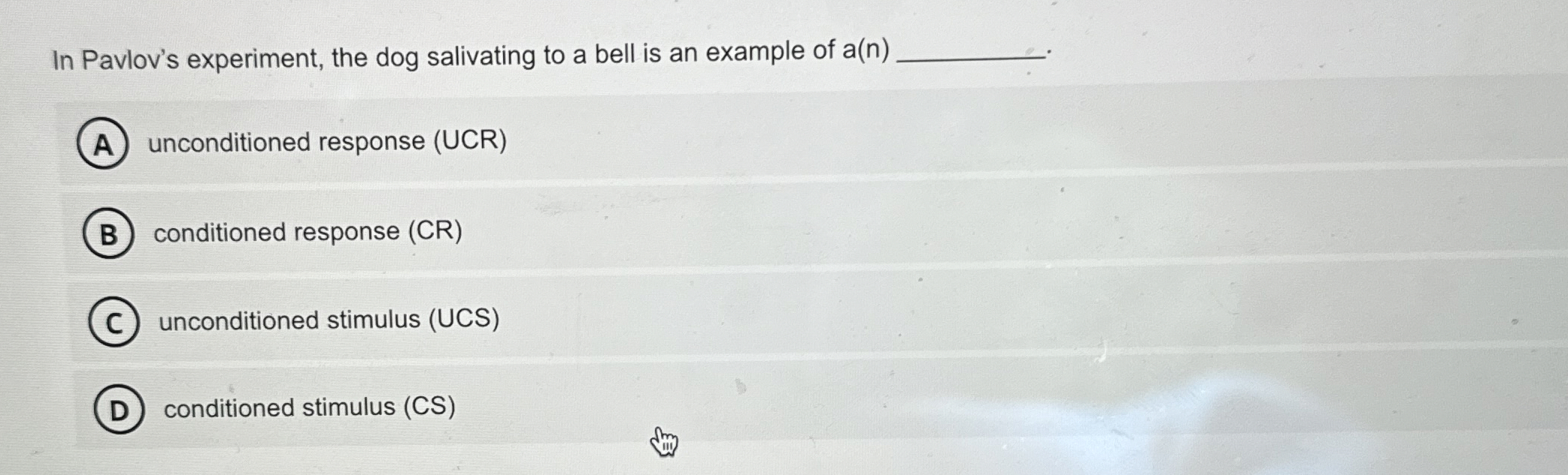 Solved In Pavlov's experiment, the dog salivating to a bell | Chegg.com