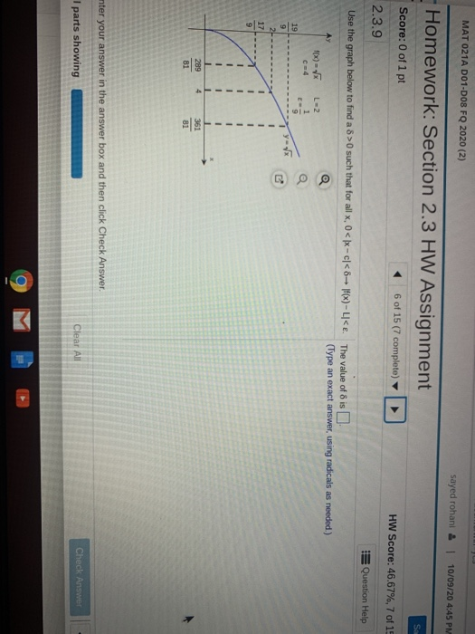 Solved MAT 021A DO1-D08 FQ 2020 (2) Sayed rohani 10/09/20 | Chegg.com