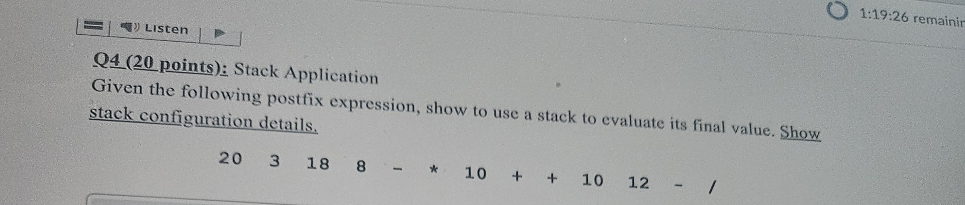 Solved ListenQ4 (20 ﻿points): Stack ApplicationGiven the | Chegg.com