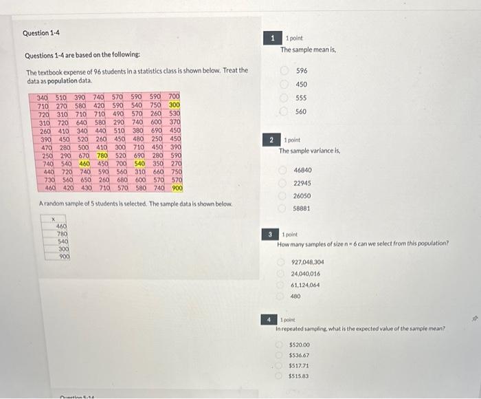 Solved Questions 1-4 are based on the following: The sample | Chegg.com