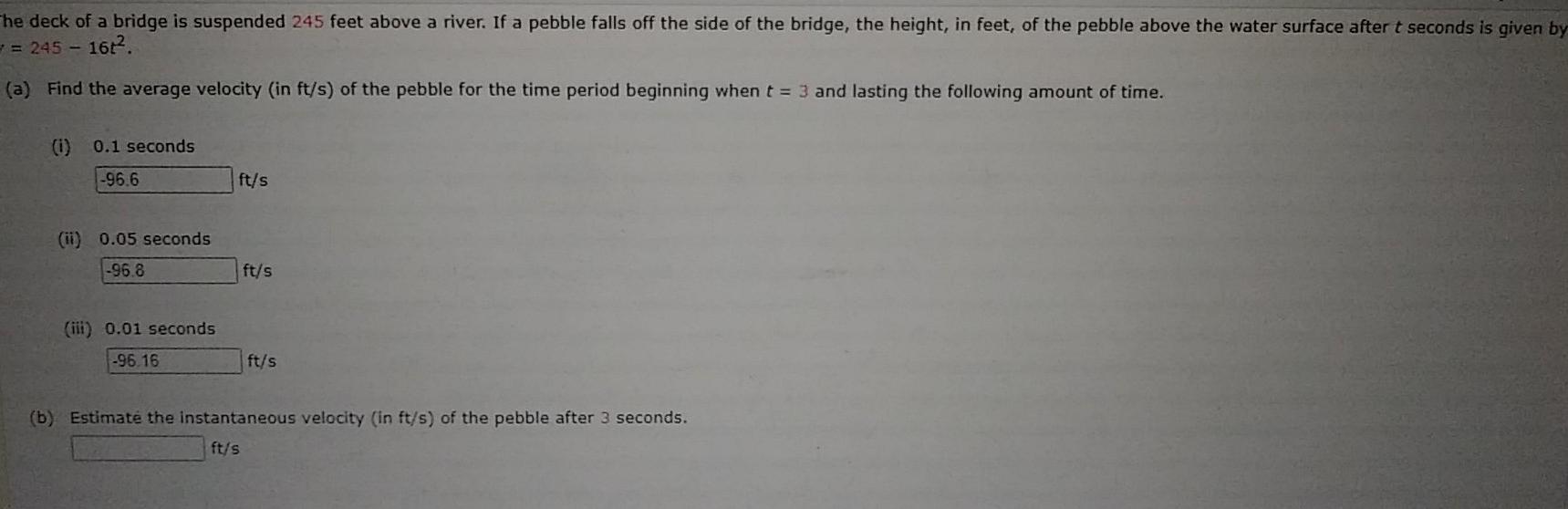 Solved he deck of a bridge is suspended 245 feet above a | Chegg.com