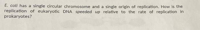 Solved E. coli has a single circular chromosome and a single | Chegg.com