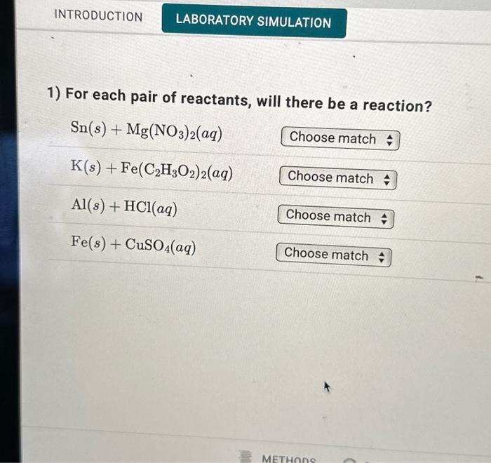 INTRODUCTION LABORATORY SIMULATION 1) For each pair | Chegg.com