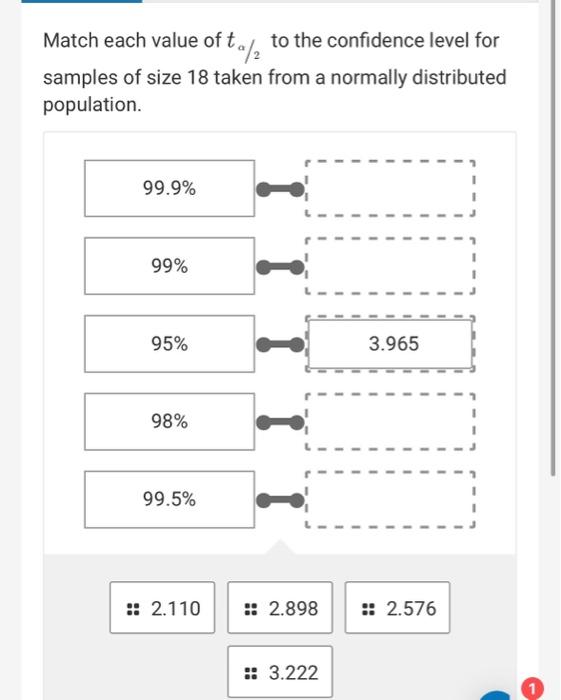 Solved Match each value of tα/2 to the confidence level for | Chegg.com