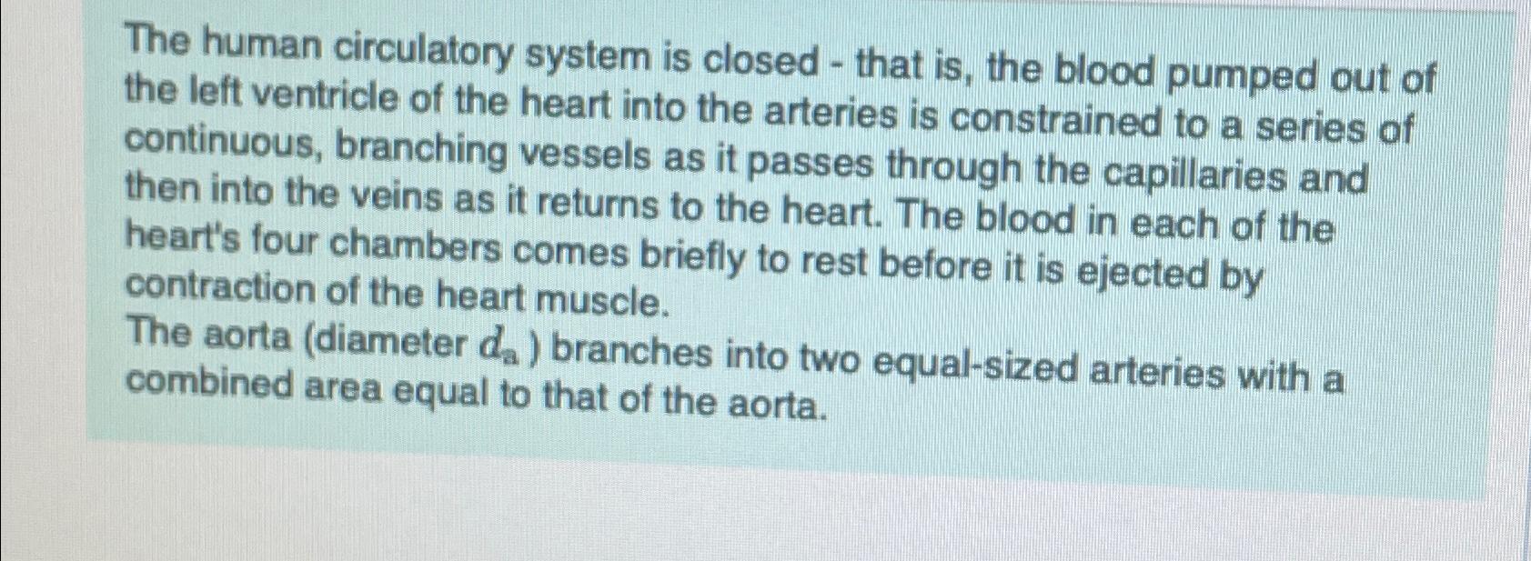 Solved The human circulatory system is closed - ﻿that is, | Chegg.com