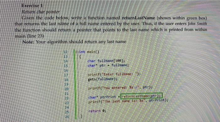Solved Exercise 1 Reborn Char Pointer Given The Code Below