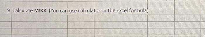 Solved 9 Calculate MIRR (You can use calculator or the excel | Chegg.com