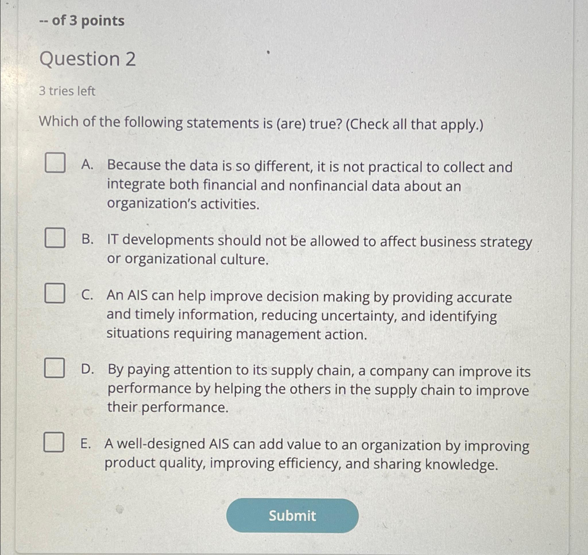 Solved -- ﻿of 3 ﻿pointsQuestion 23 ﻿tries leftWhich of the | Chegg.com