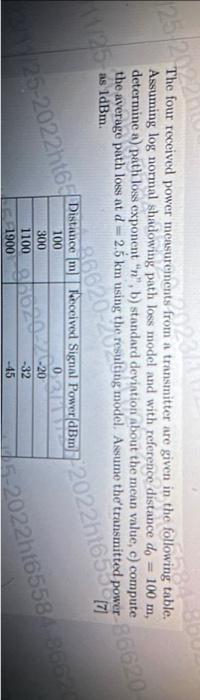 The four received power measurements from a | Chegg.com