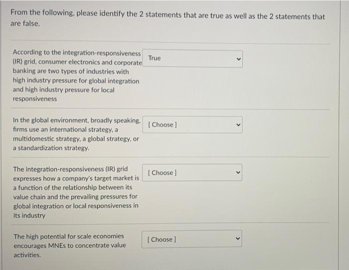 Solved From the following, please identify the 2 statements | Chegg.com