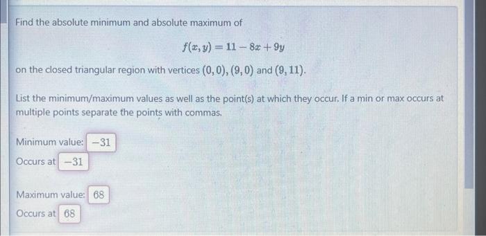 Solved Find the absolute minimum and absolute maximum of | Chegg.com