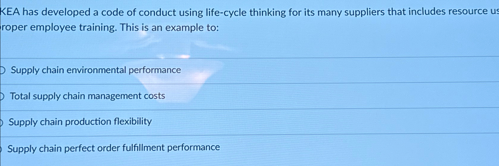 Solved KEA has developed a code of conduct using life-cycle | Chegg.com