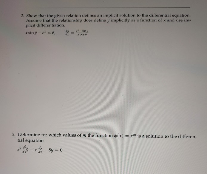 Solved 2. Show that the given relation defines an implicit | Chegg.com
