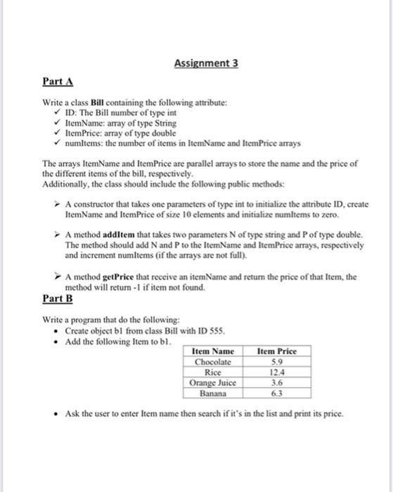 Solved Assignment 3 Part A Write a class Bill containing the | Chegg.com