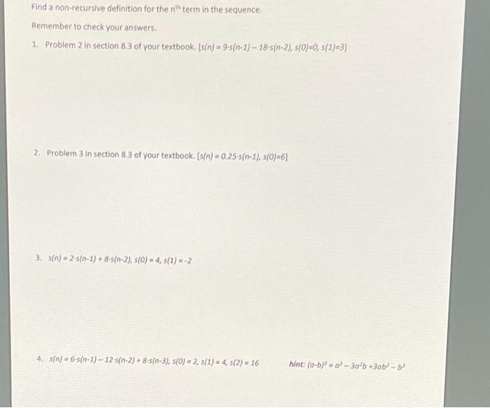 Solved Find a non-recursive definition for the term in the | Chegg.com