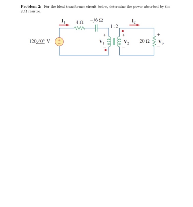 Solved Problem 2: For the ideal transformer circuit below, | Chegg.com