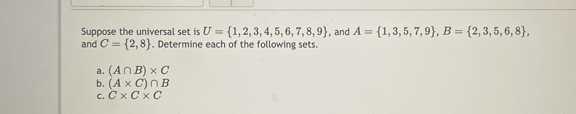 Suppose the universal set is U={1,2,3,4,5,6,7,8,9}, | Chegg.com