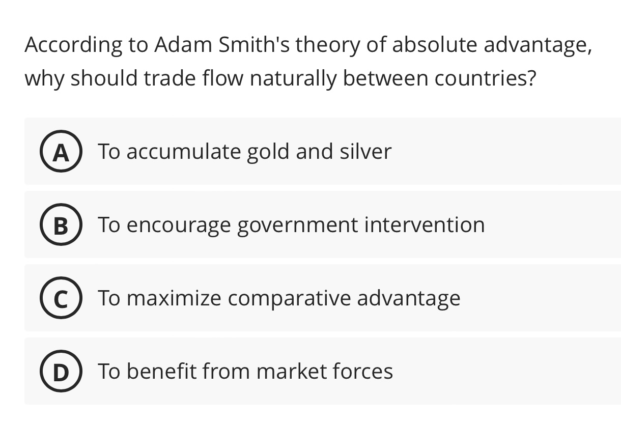 Solved According to Adam Smith's theory of absolute | Chegg.com