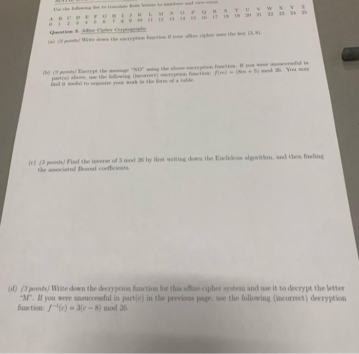 Solved the following list to translate from letter to number | Chegg.com