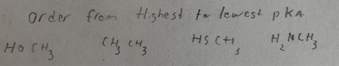 Solved order from Highest te lewest pkA HSCHI + HNCH3 но с | Chegg.com