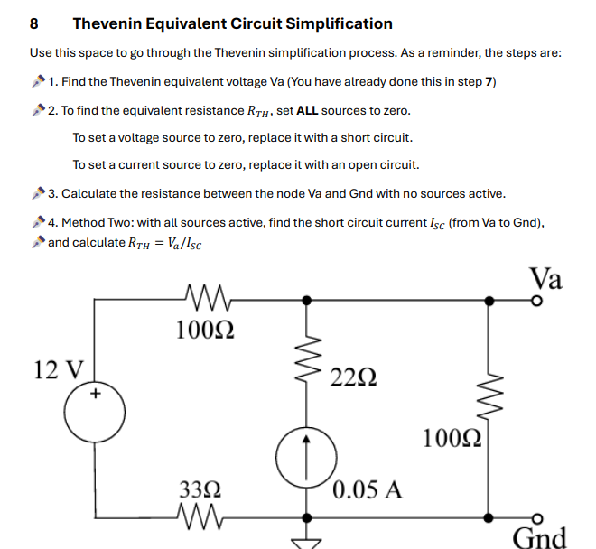 Solved 8 ﻿Thevenin Equivalent Circuit Simplification Use | Chegg.com