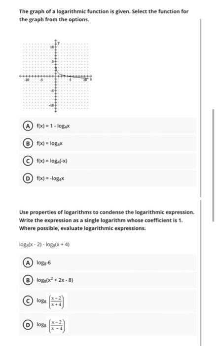Solved The graph of a logarithmic function is given. Select | Chegg.com