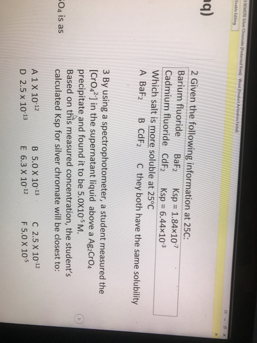 Solved barium sulfate BaSO4 has a Ksp if 1*10-10 and a molar | Chegg.com