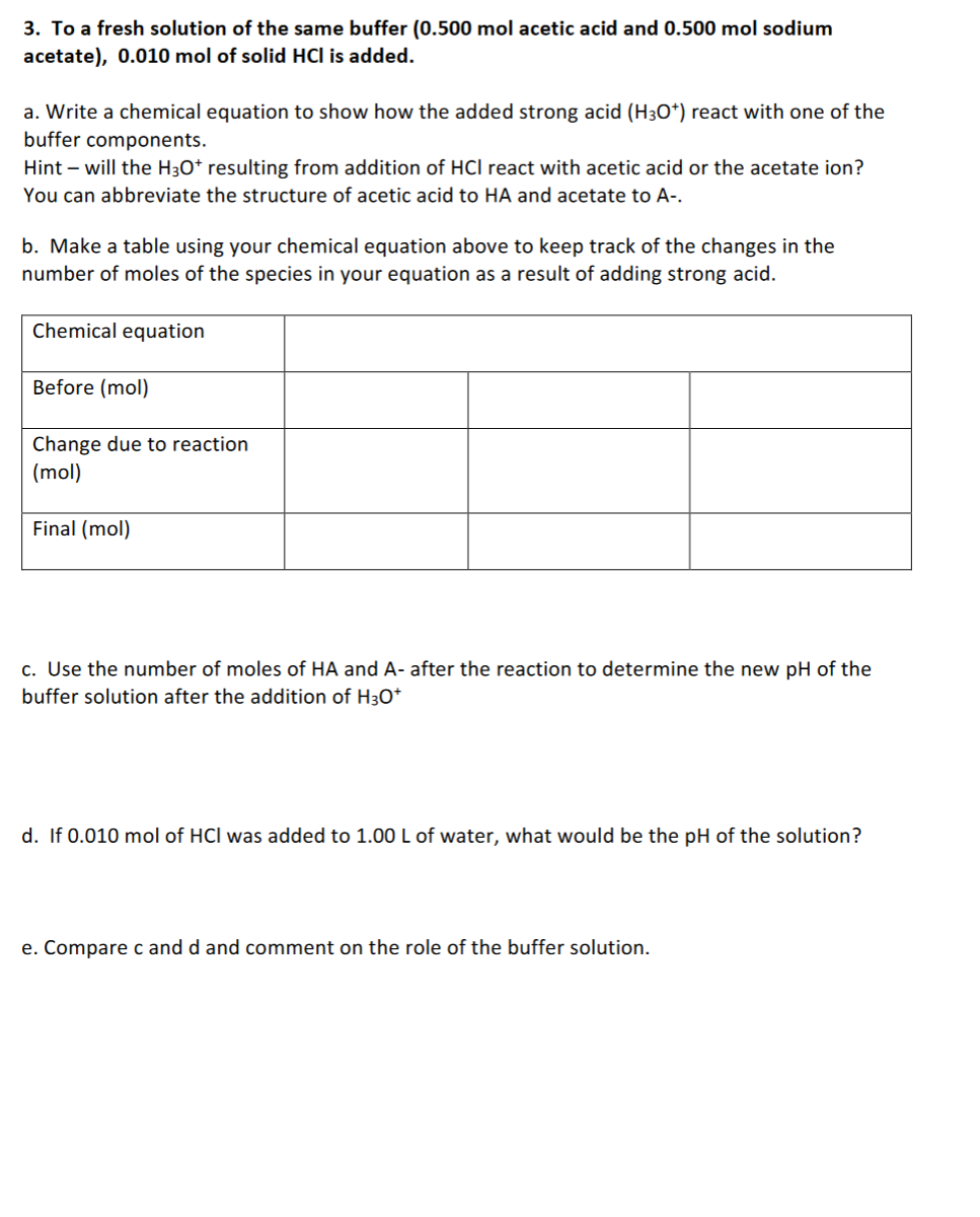 Solved To a fresh solution of the same buffer acetic acid | Chegg.com