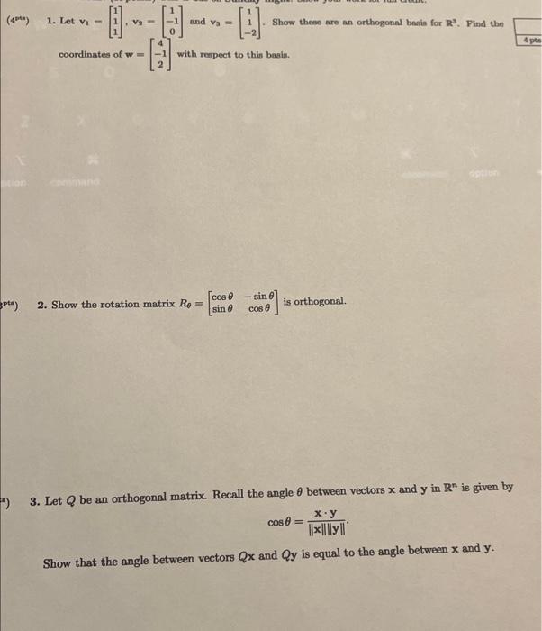 Solved 4. 1. Let v2=⎣⎡111⎦⎤,v2=⎣⎡1−10⎦⎤ and v3=⎣⎡11−2⎦⎤. | Chegg.com