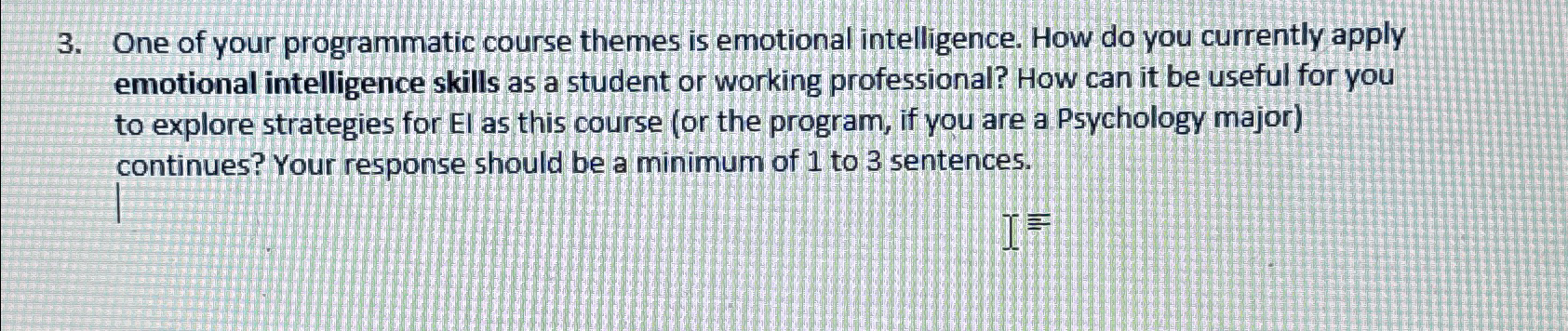Solved One of your programmatic course themes is emotional | Chegg.com