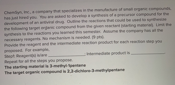 Solved ChemSyn, Inc., a company that specializes in the | Chegg.com