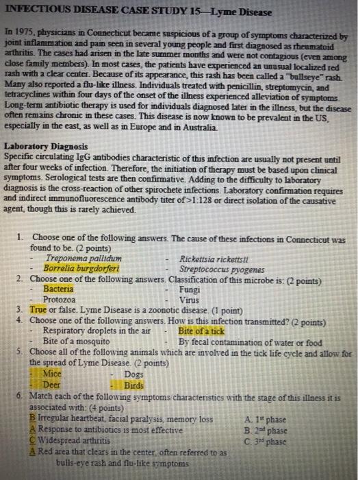 Solved INFECTIOUS DISEASE CASE STUDY 15 Lyme Disease In | Chegg.com