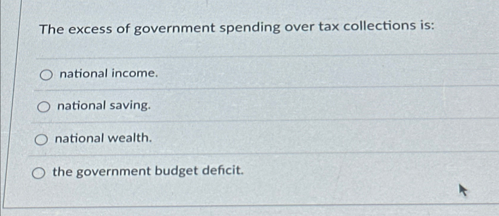 Solved The excess of government spending over tax | Chegg.com