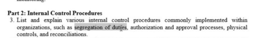 Solved Part 2: Internal Control Procedures3. ﻿List and | Chegg.com