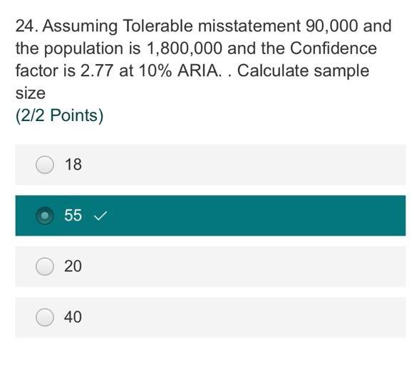 Solved 24. Assuming Tolerable misstatement 90,000 and the | Chegg.com