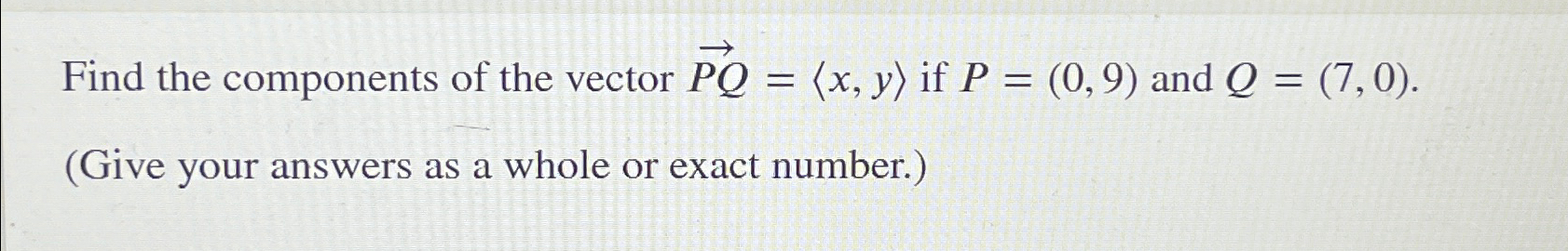 Solved Find the components of the vector vec(PQ)=(:x,y:) ﻿if | Chegg.com