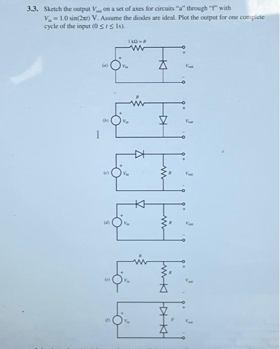 Solved 3.3. Sketch the output V on a set of axes for | Chegg.com