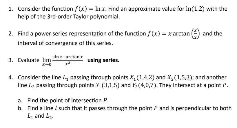 Solved 1. Consider the function f(x)=lnx. Find an | Chegg.com