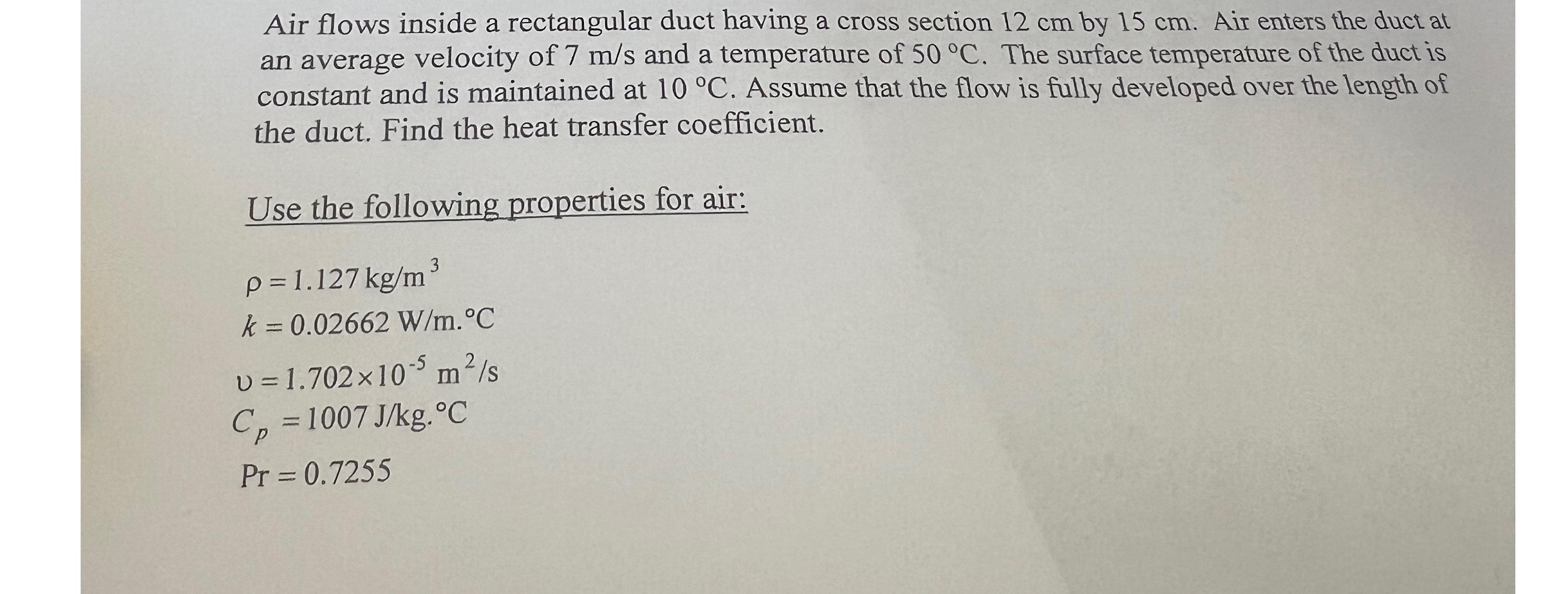 Solved Air flows inside a rectangular duct having a cross | Chegg.com