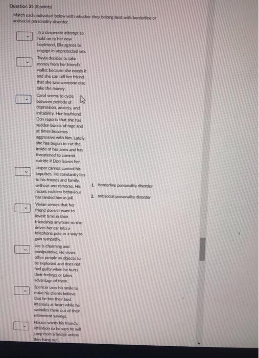 Solved Question 35 (8 pointe) Match cachinswidual below with | Chegg.com