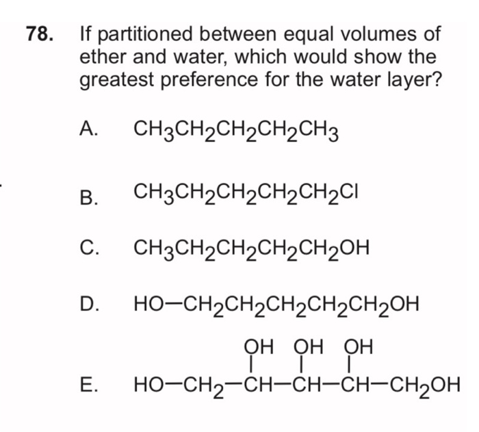 Solved 78. If partitioned between equal volumes of ether and | Chegg.com
