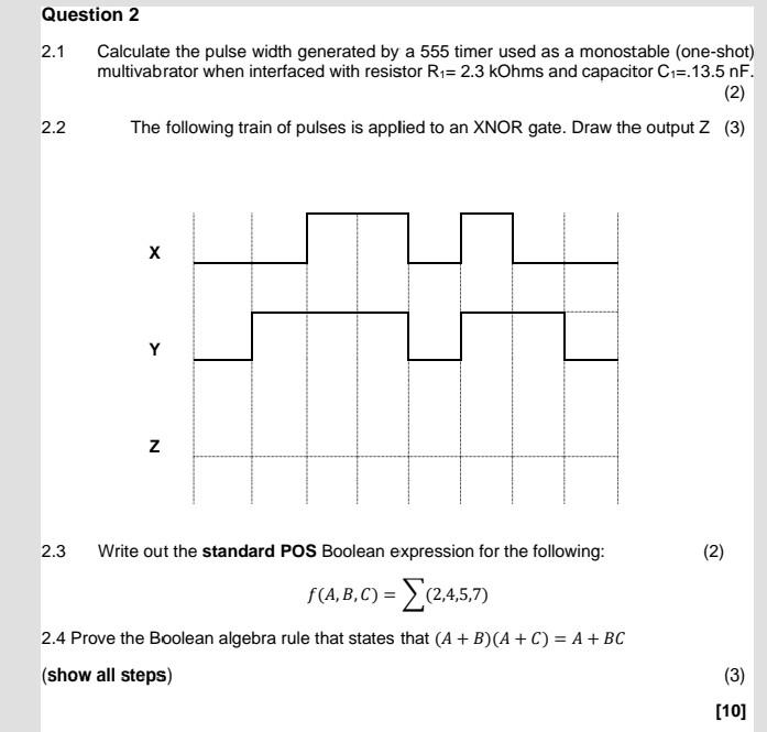 Solved 2.1 Calculate the pulse width generated by a 555 | Chegg.com