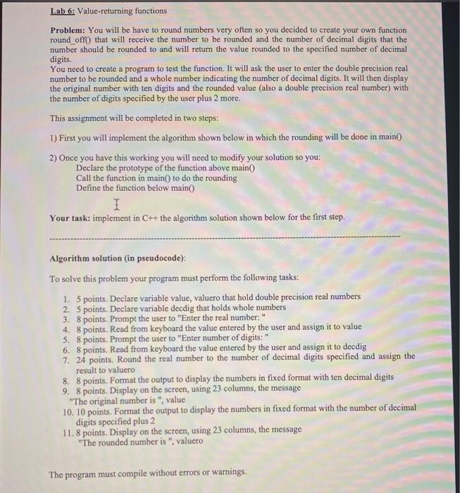 Solved Lab 6: Value-returning functions Problem: You will be | Chegg.com