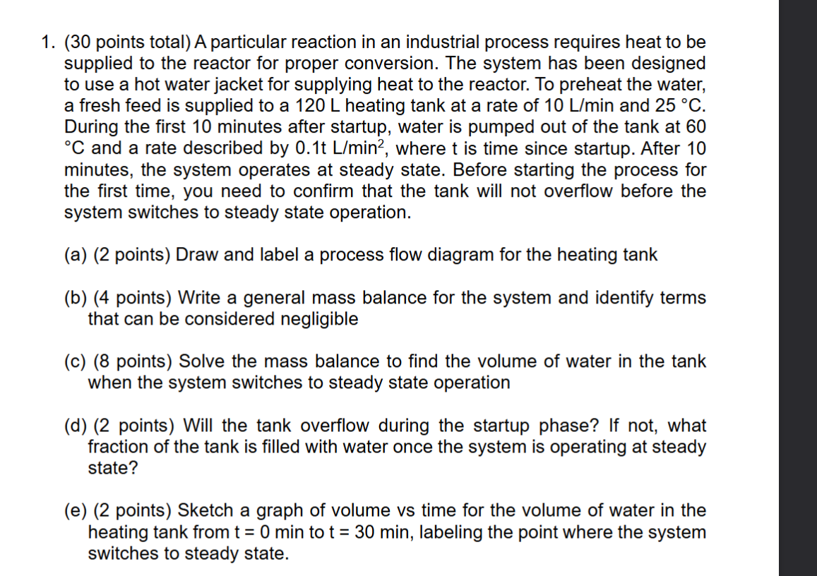 Solved 1. (30 ﻿points total) ﻿A particular reaction in an | Chegg.com