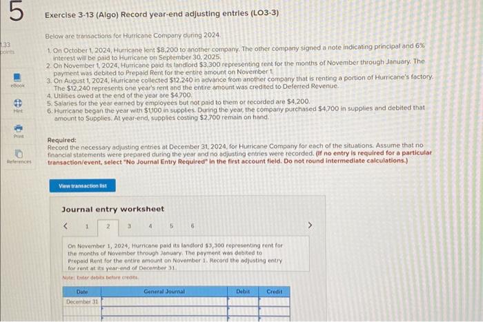 Solved Exerclse 3-13 (Algo) Record year-end adjusting | Chegg.com