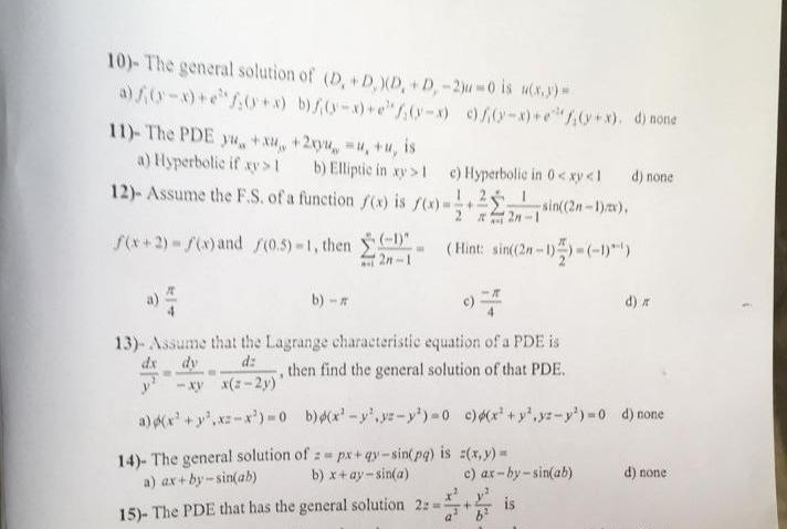 Solved ...- ﻿The general solution of (D4+Dy)(D1+Dy-2)u=0 ﻿is | Chegg.com