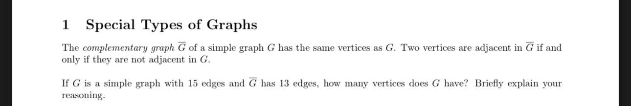 Solved 1 ﻿Special Types of GraphsThe complementary graph | Chegg.com