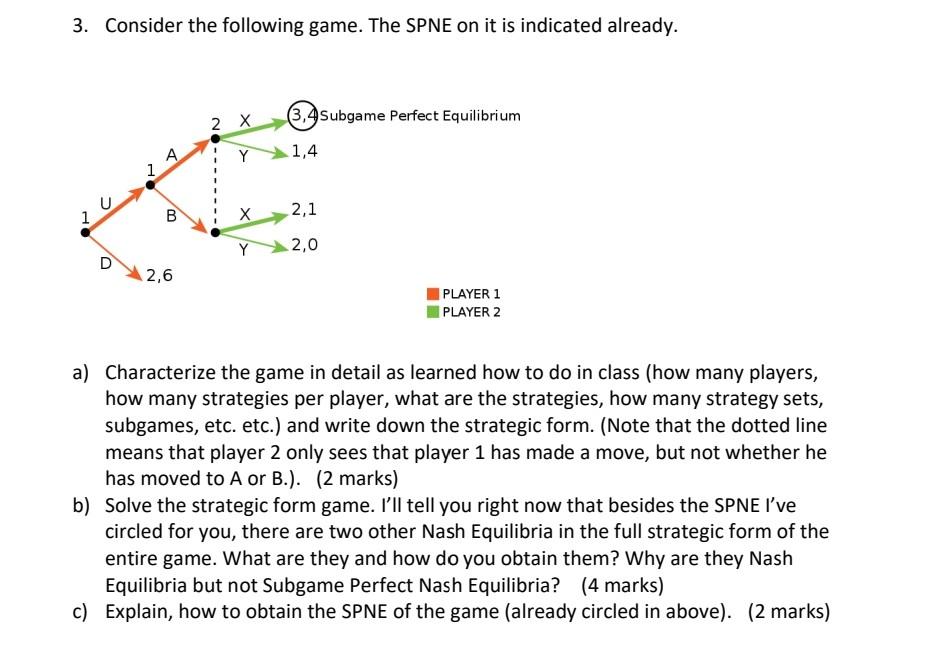 Solved 3. Consider the following game. The SPNE on it is | Chegg.com