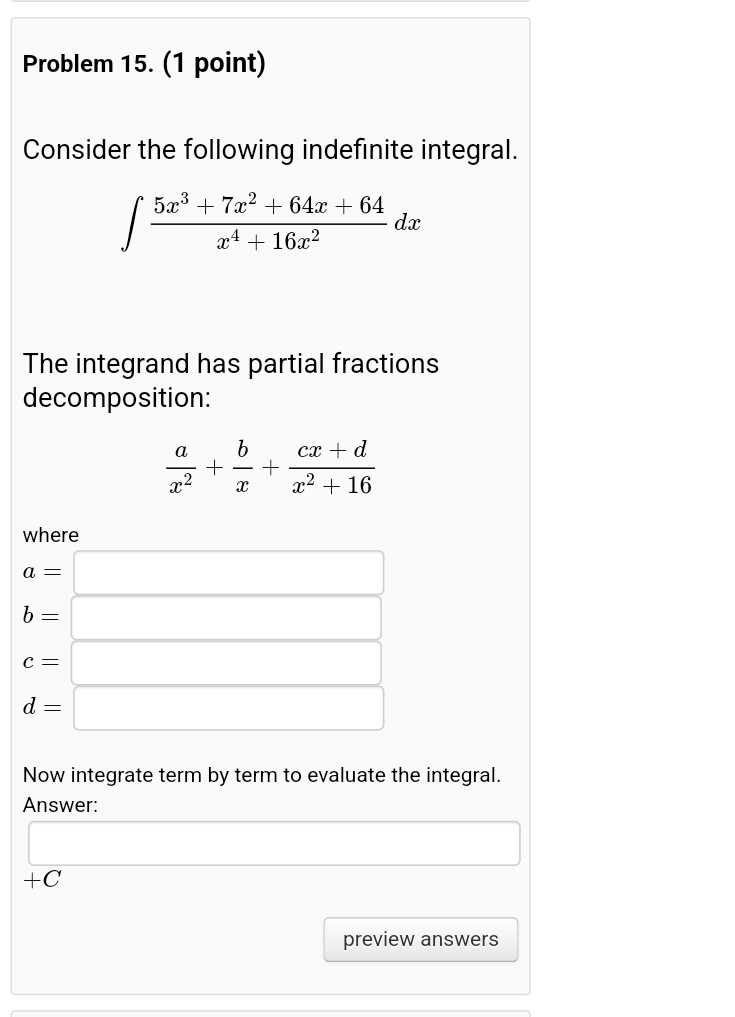 Solved Problem 15. (1 ﻿point)Consider the following | Chegg.com