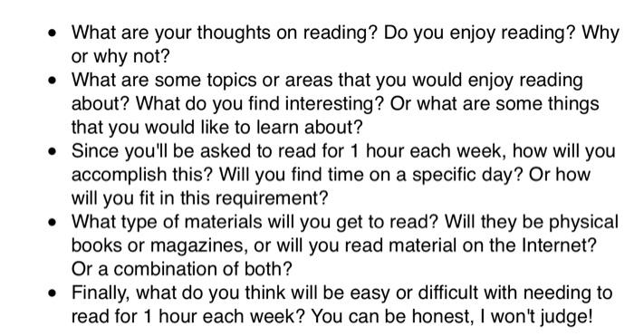 - What are your thoughts on reading? Do you enjoy | Chegg.com